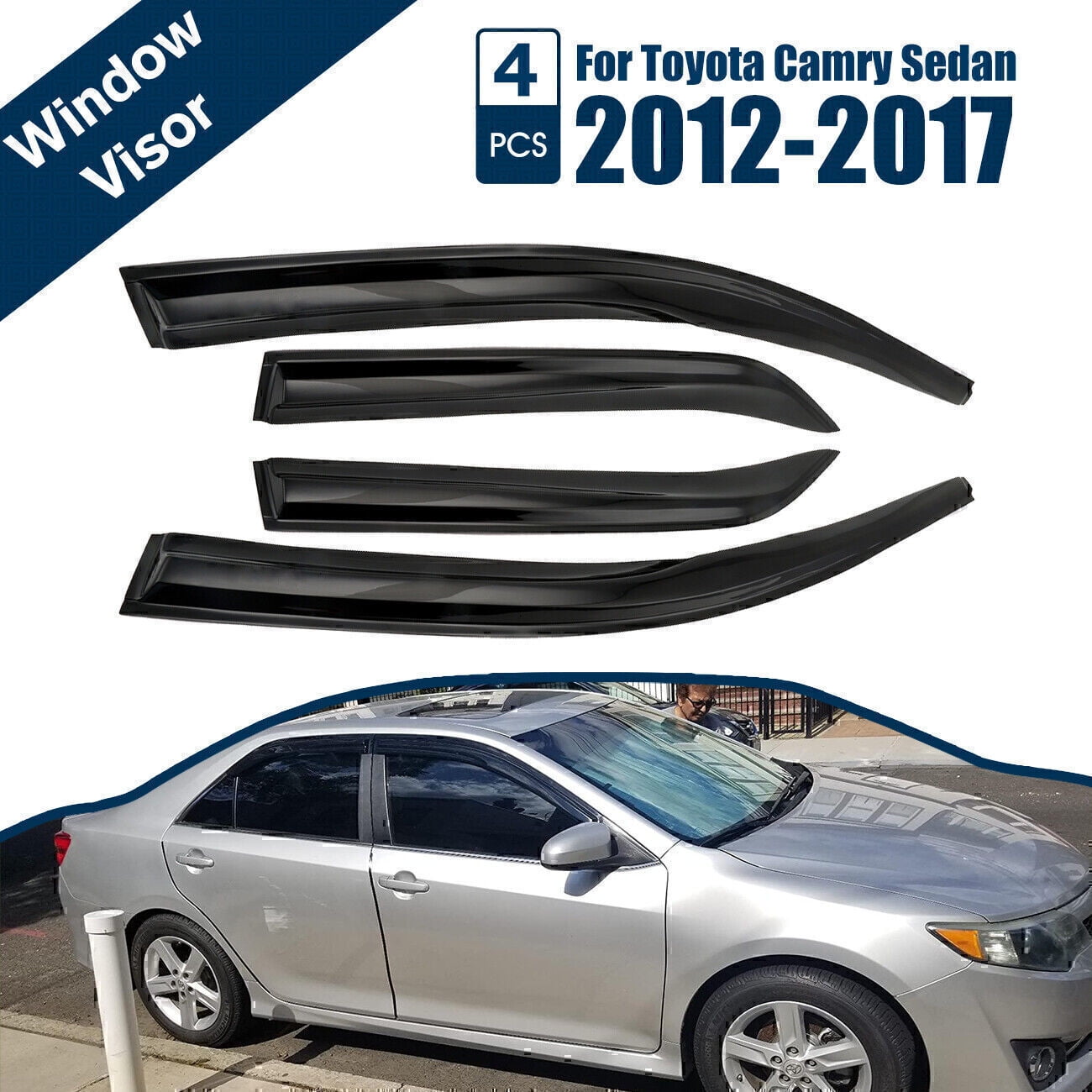 Window Visors Fit 2012-2017 Toyota Camry JDM 3D Wavy Mugen Style Window ...