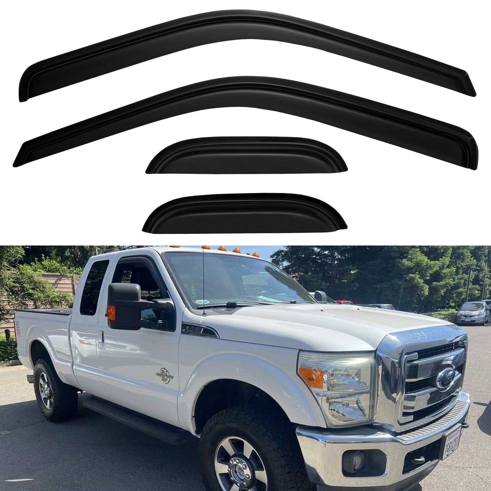 Window Visors Rain Guards RRF12 for 1999-2016 Ford F250 F350 F450 Super ...