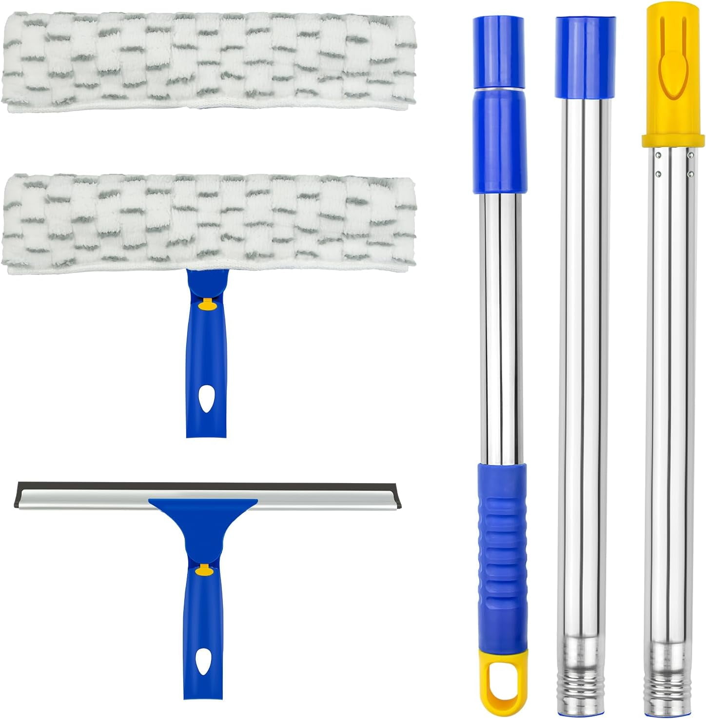 Window Washing Kit with Extension Pole, 10" & 11" Microfiber Combi with ...