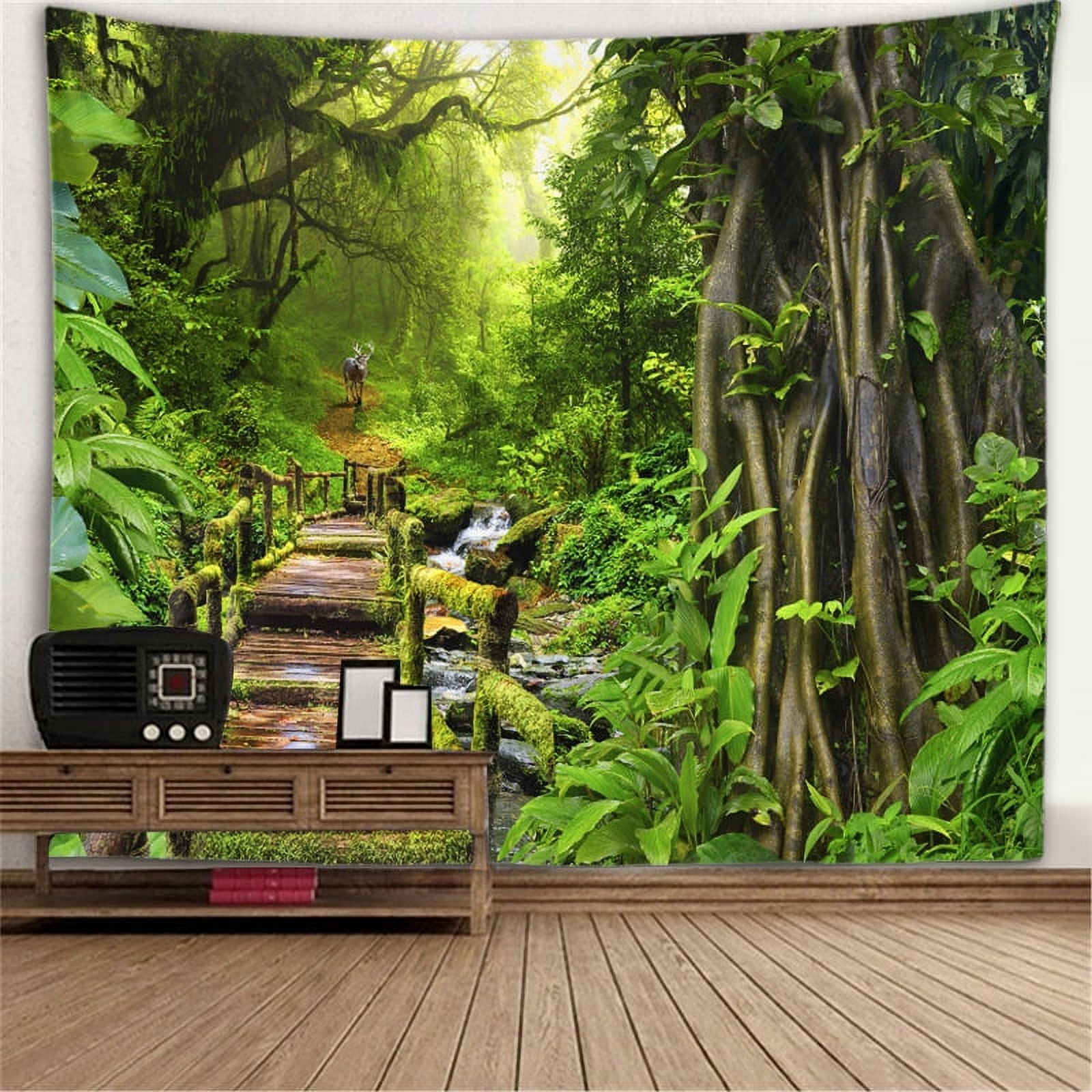 Window scenery mural tapestry wall background cloth tree hole furnace ...