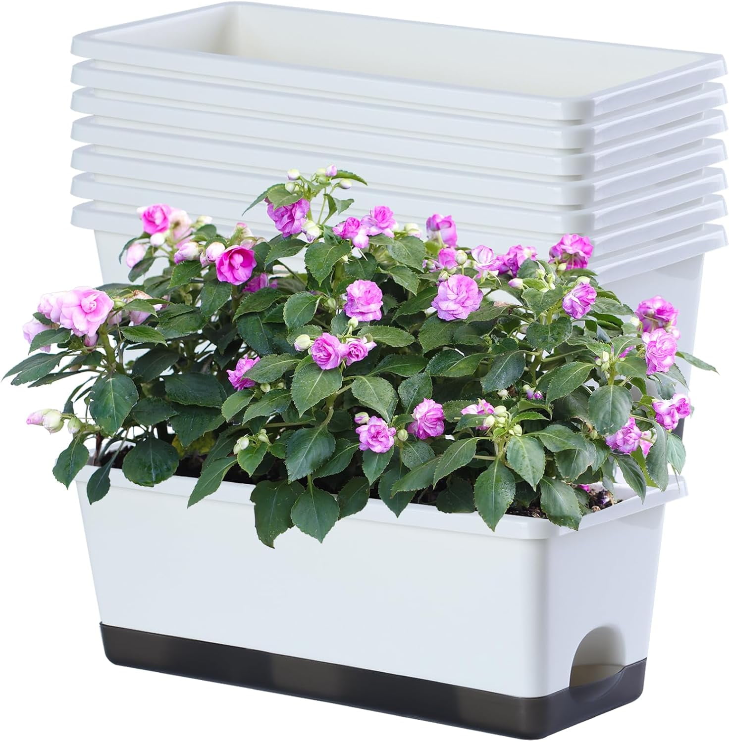 Window sill flower box with 8 planters, 17 inch planters with drainage ...