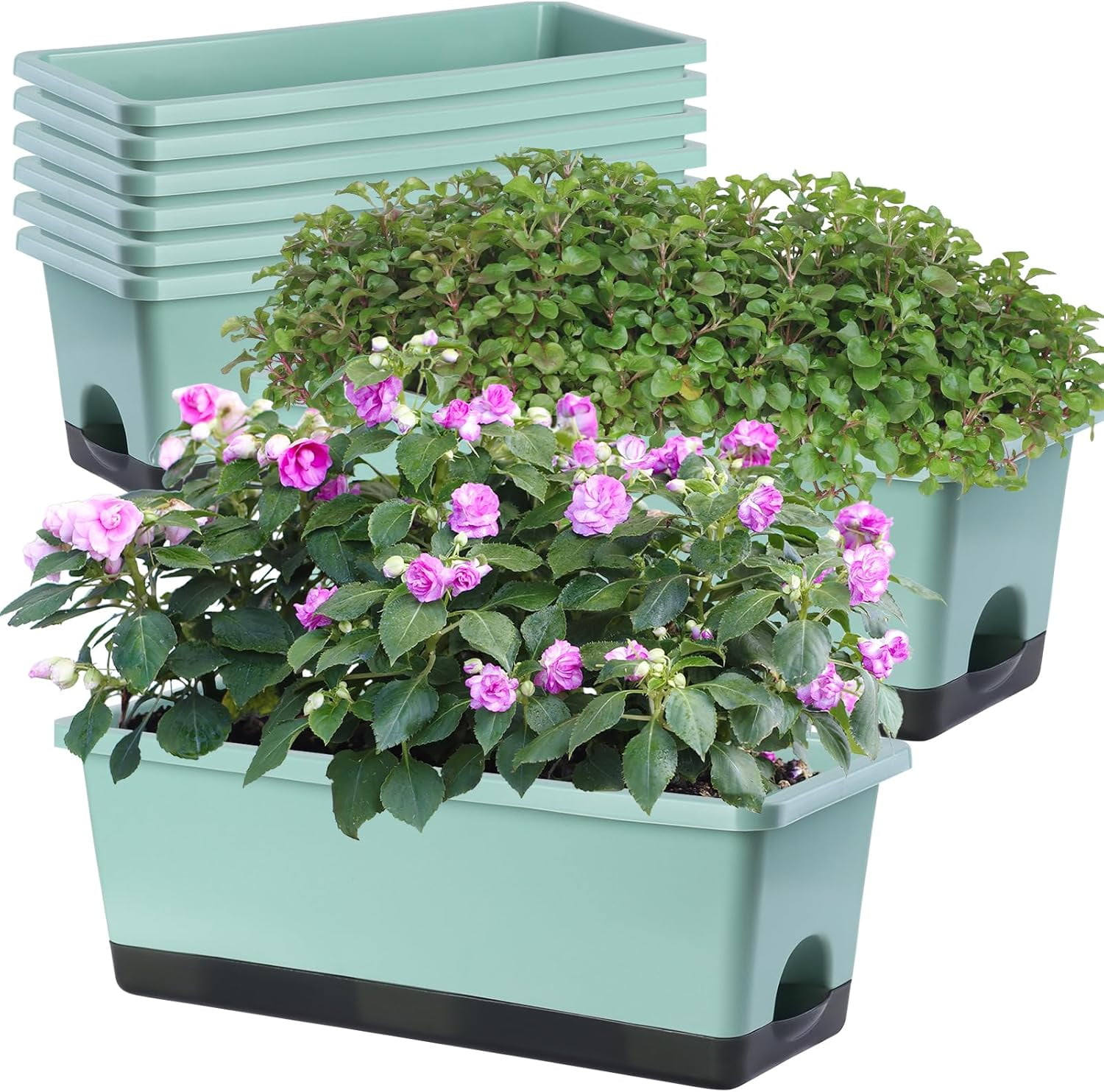 Window sill flower box with 8 planters, 17 inch planters with drainage ...