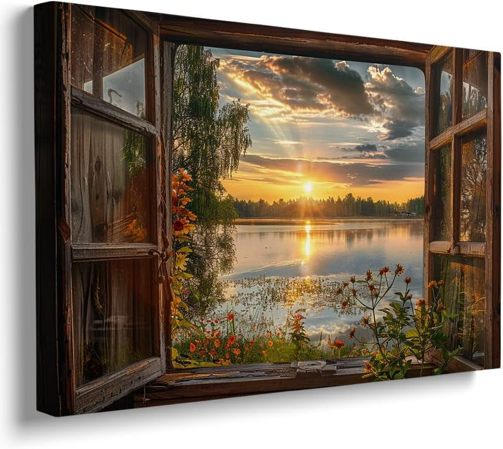 Window view Canvas Lake View Mural Green natural landscape wall art ...