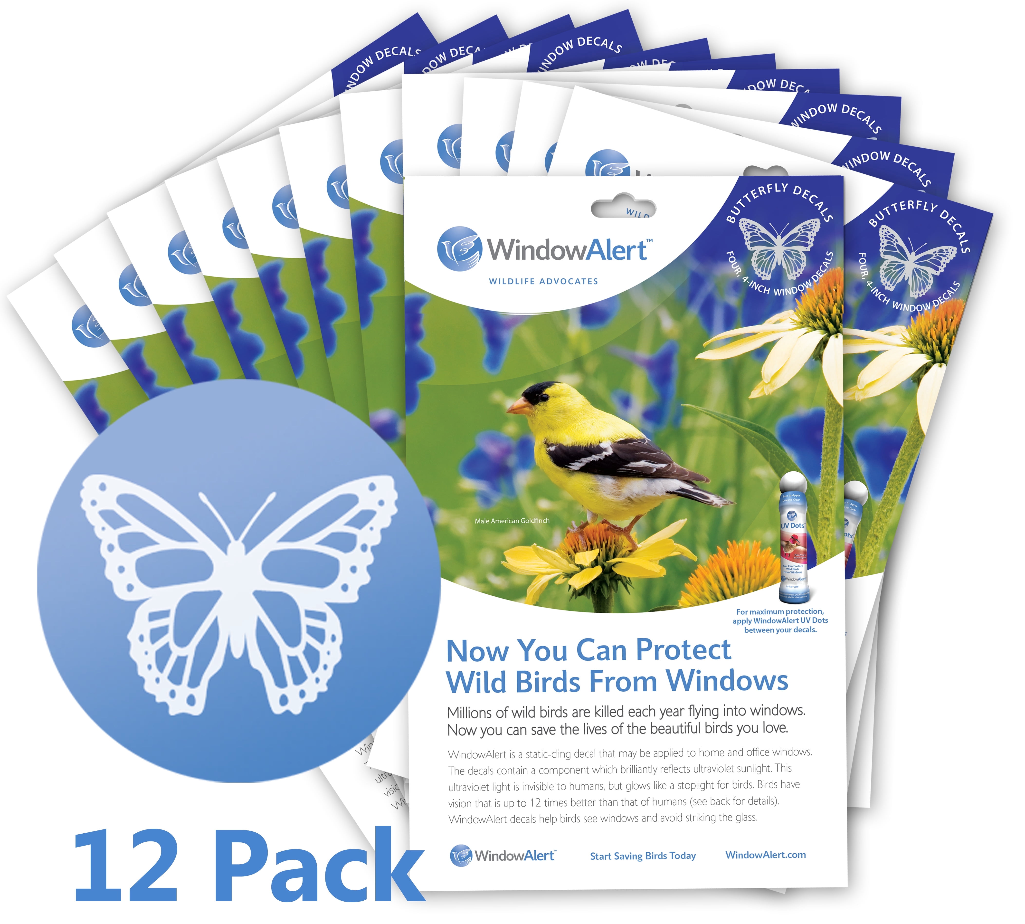 WindowAlert Butterfly Anti-Collision Decal 12 Pack - UV-Reflective ...