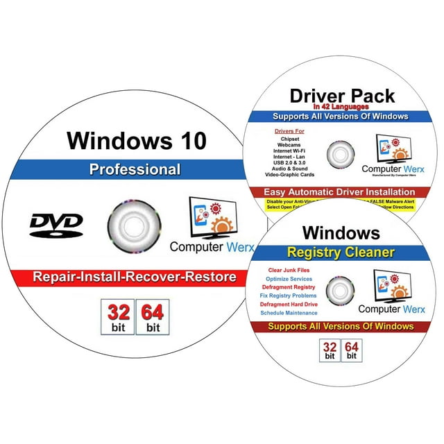 Windows 10 Professional 32/64 Bit DVD with Key, Recovery Disk, Virus ...
