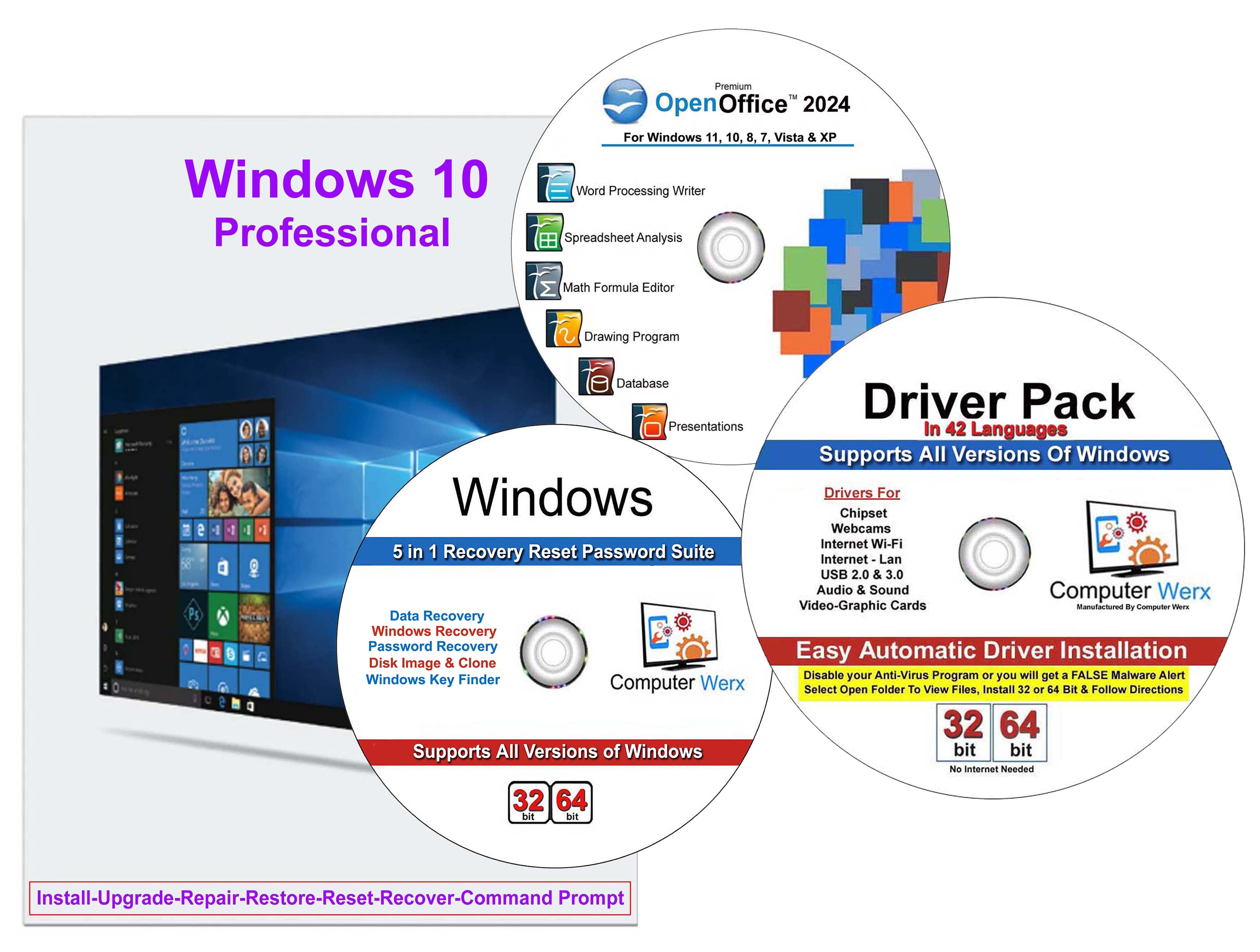 Windows 10 Professional 32/64 Bit Repair Recover Restore Install DVD w ...
