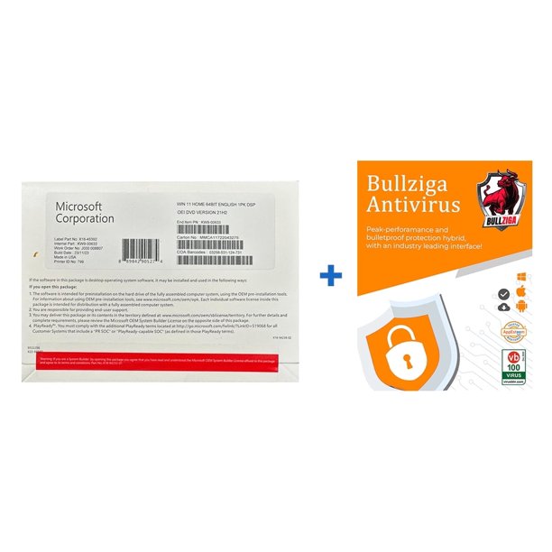 Windows 11 Home 64 BIT (DVD) with Free BullZIGA Antivirus 1-Year | 1 ...