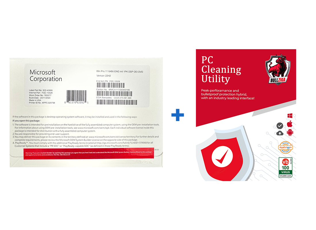 Windows 11 Pro 64-Bit DVD with Free BullZIGA PC Cleaning Utility 1-Year | 1-Device (Windows/Mac ...