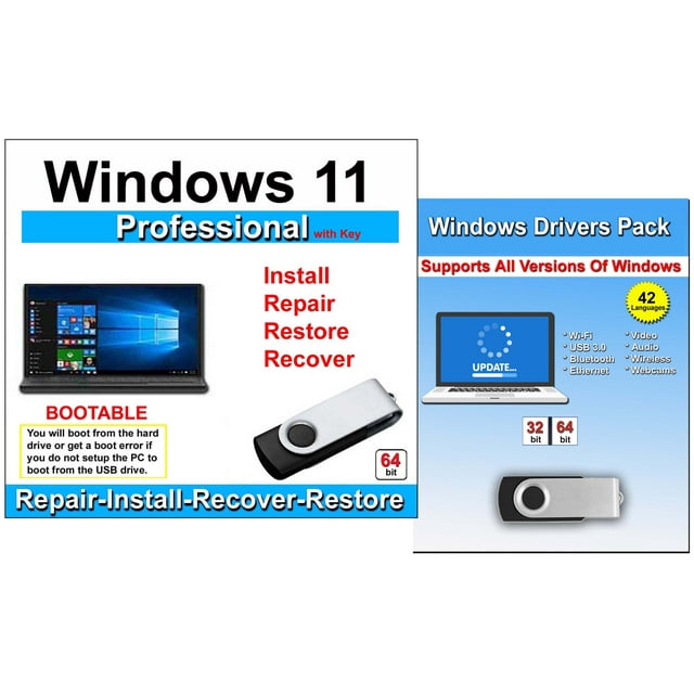 Windows 11 Professional 64 Bit USB with key Install Repair Recover ...