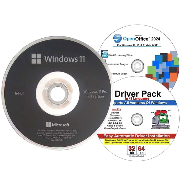 Windows 11 Professional OEM 64 Bit DVD, Open Office 2021, Drivers Pack ...