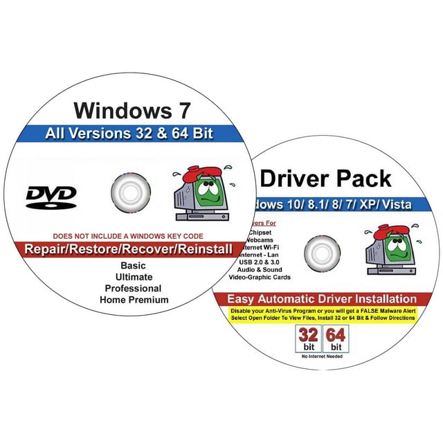 Windows 7 Repair, Restore, Re-install Software 32/64 Bit DVD with ...