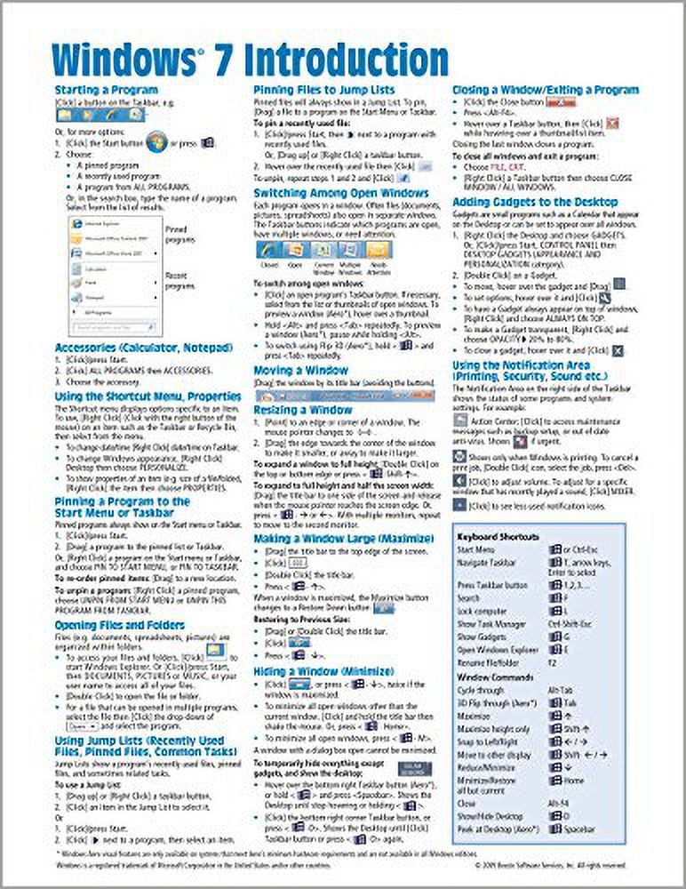 Pre-Owned Windows 7 Quick Reference Guide (Cheat Sheet of Instructions, Tips & Shortcuts ...