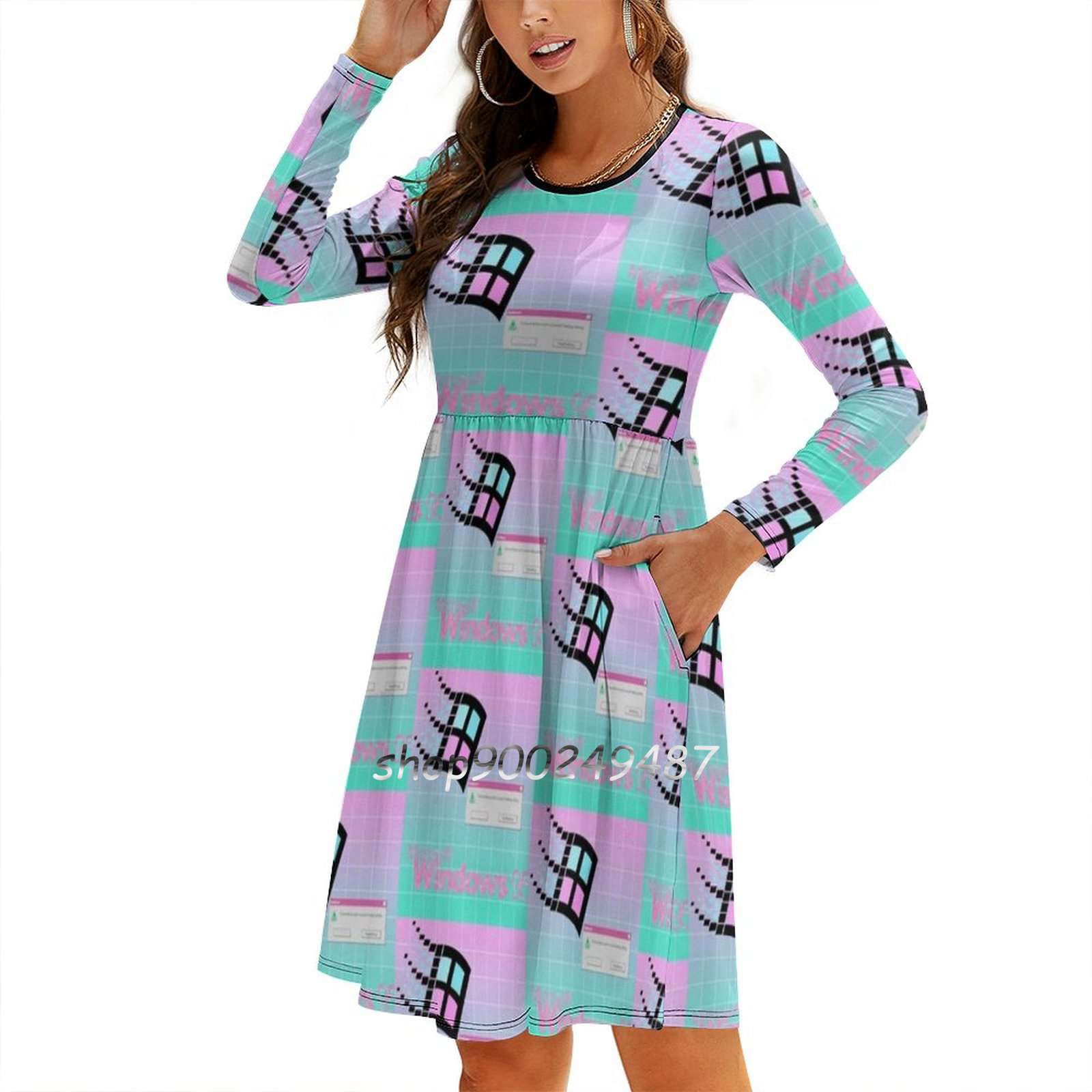 Windows 95 Sweetheart Knot Flared Dress Fashion Design Large Size Loose ... Windows 95 Sweetheart Knot Flared Dress Fashion Design Large Size Loose ...