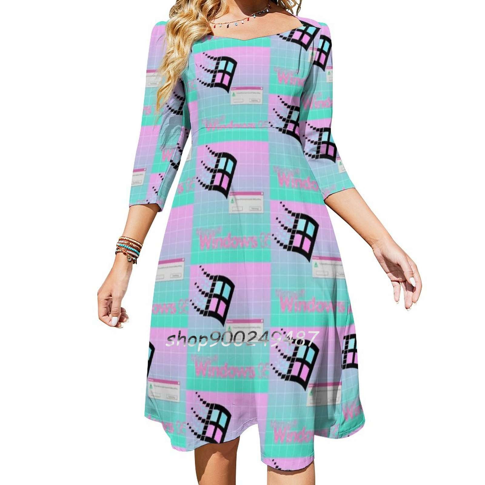 Windows 95 Sweetheart Knot Flared Dress Fashion Design Large Size Loose ...