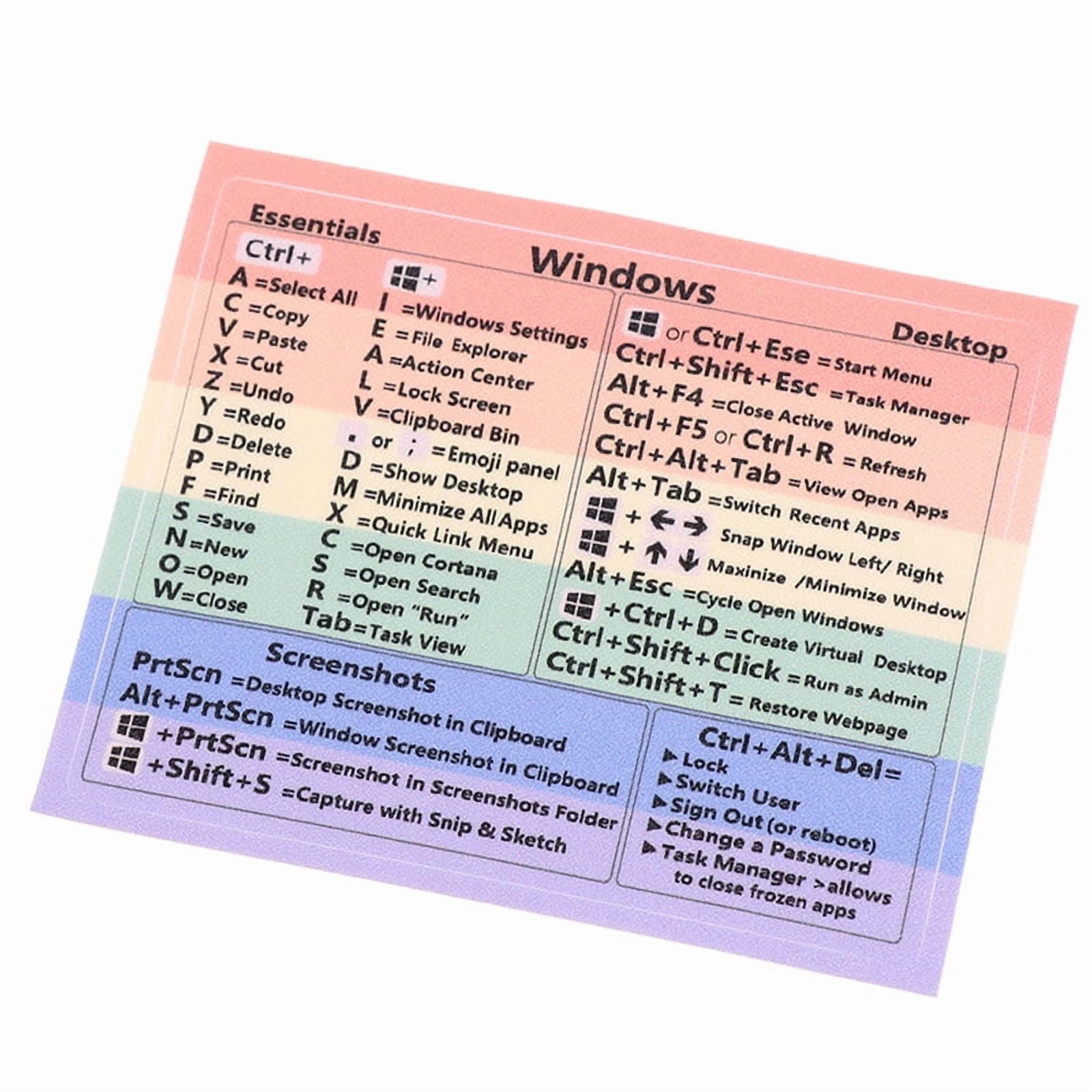 Windows PC Reference Keyboard Shortcut Sticker Adhesive for PC Laptop Desktop Rainbow Cheat ...