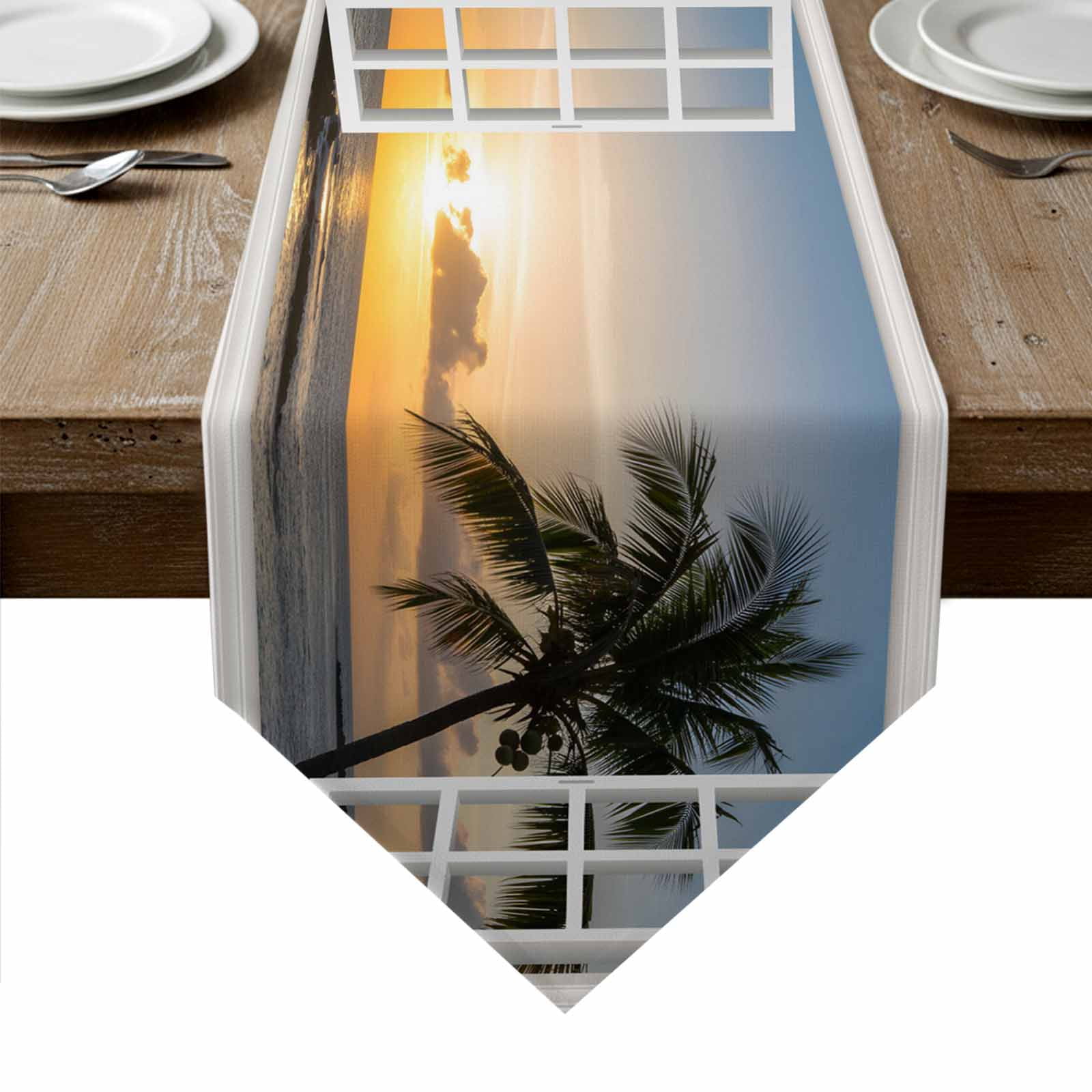 Windows Seascape Table Runner Linen Burlap Table Runner 90 Inches Long ...