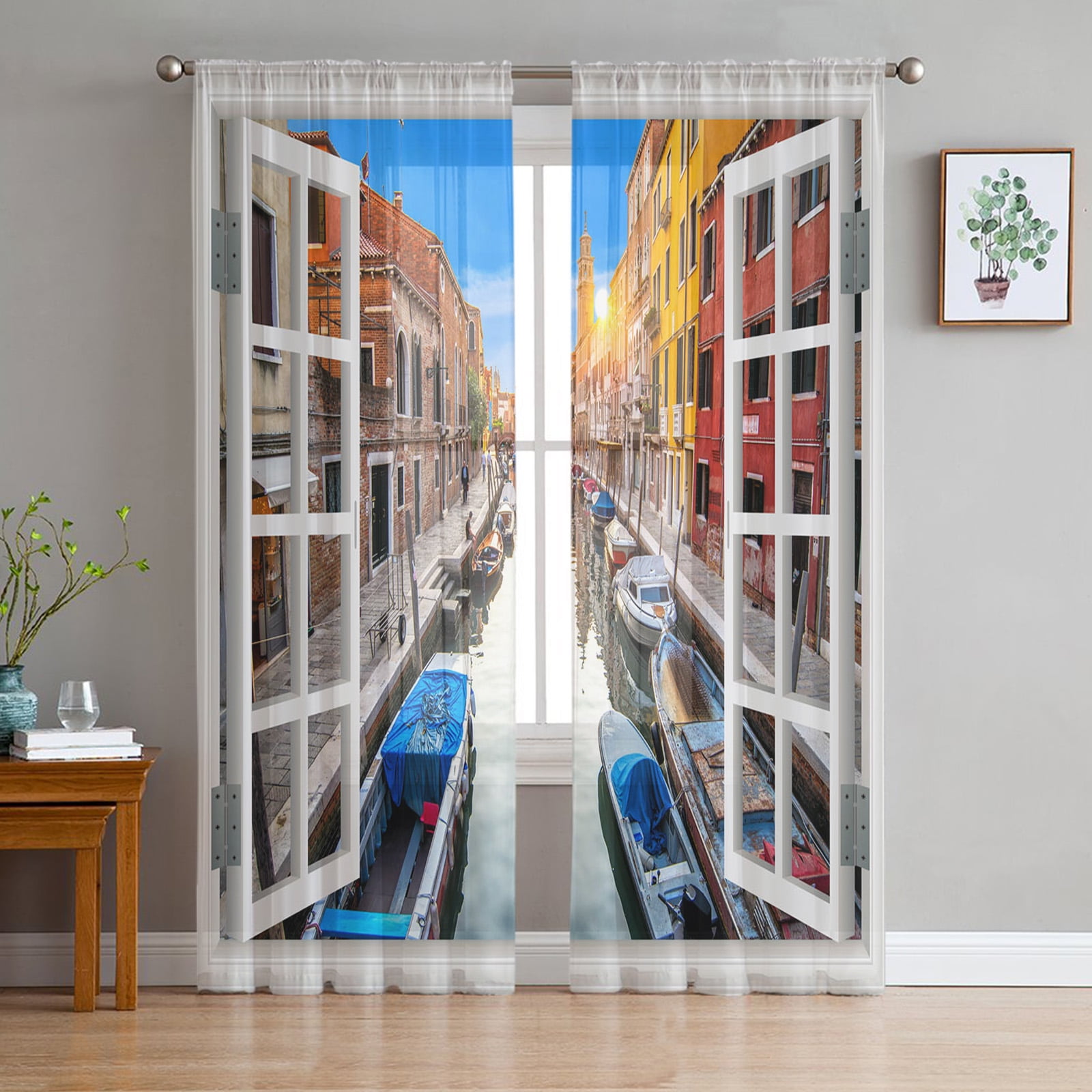 Windows View Woods Forest Trees Sheer Voile Curtains For Bedroom Living ...