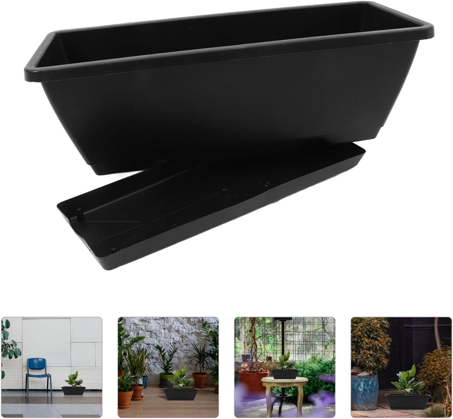 Windowsill Planters with Drainage Tray,17 inches Rectangle Plastic ...