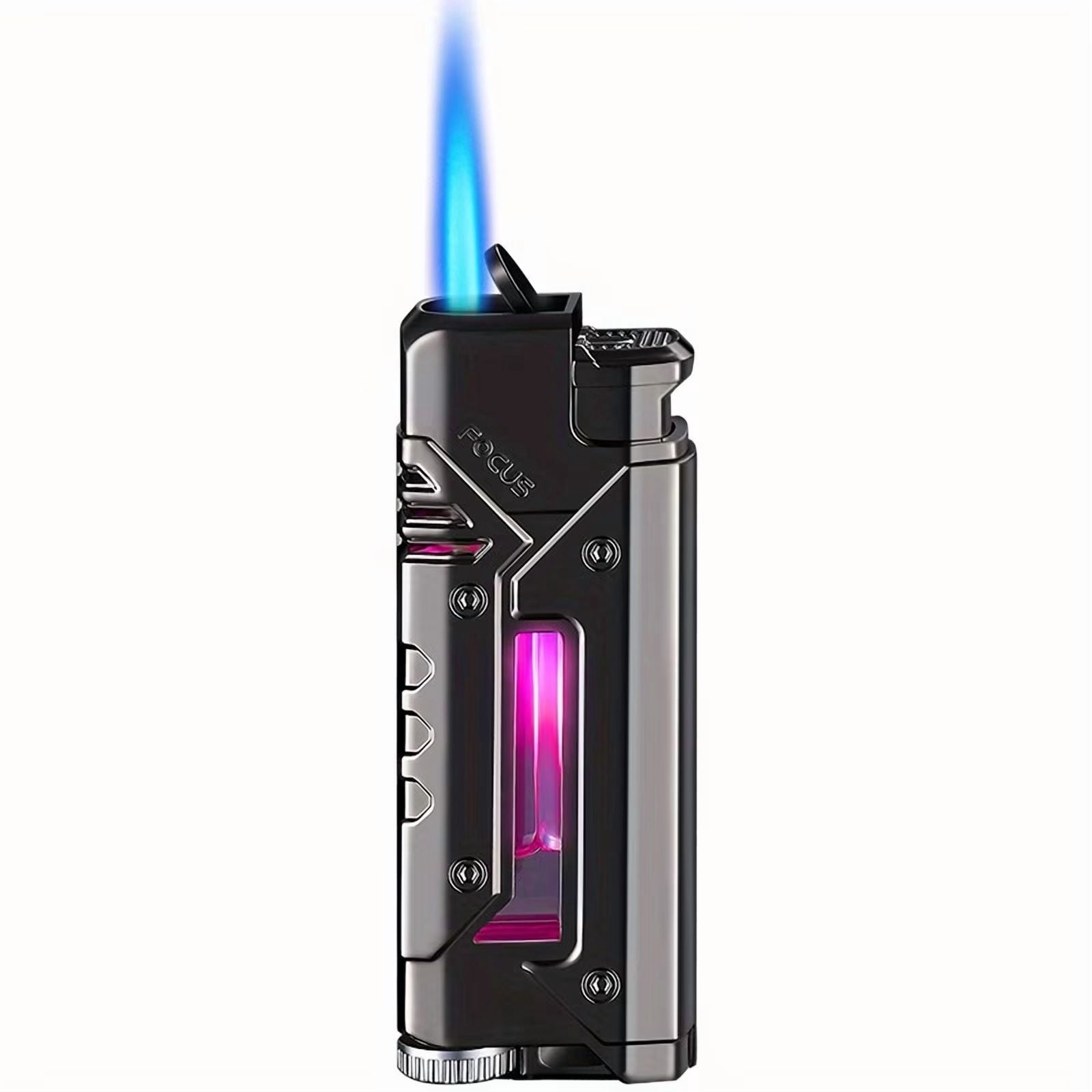 Windproof Blue Flame Blowtorch Lighter | Adjustable Flame Metal Butane ...