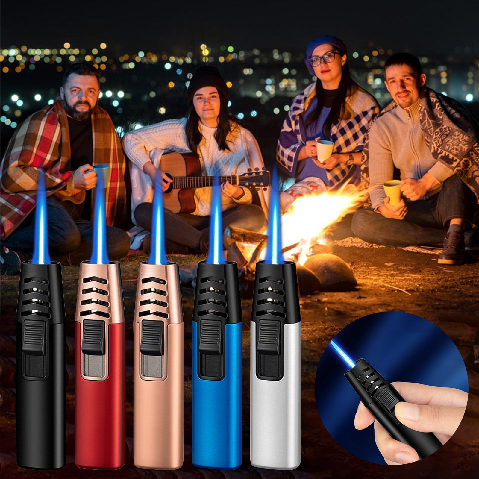 Windproof Blue Flame Torch Lighter | Refillable Butane Gas Turbine ...