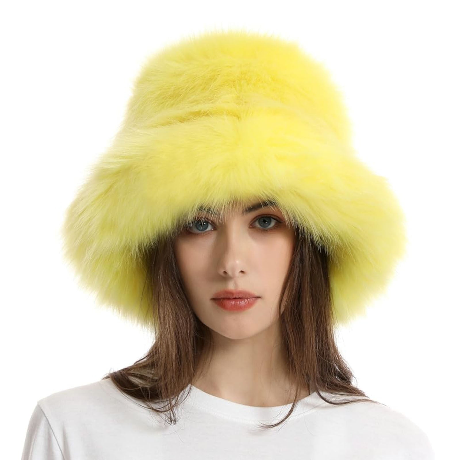 Windproof Bomber Hats Fuzzy Bucket Hat Fashion Warm Winter Hat Fluffy ...