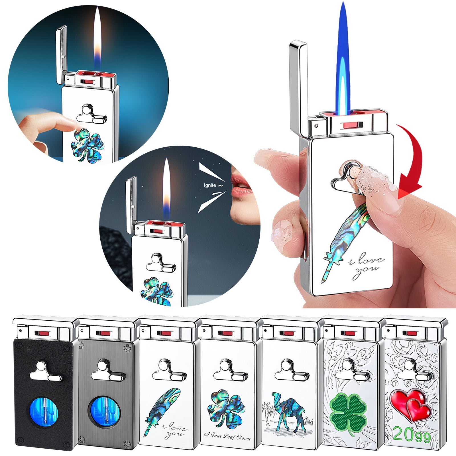 Windproof Butane Lighter, Double Flame, Transparent Oil Window ...