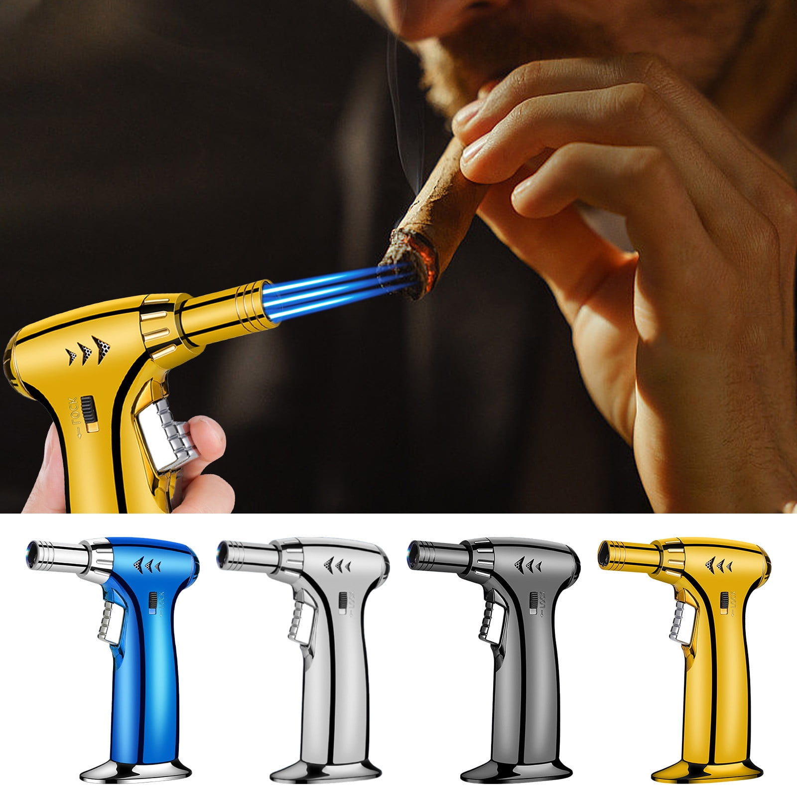 Windproof Butane Torch Lighter | Blue Flame Jet Turbine Refillable Gas ...