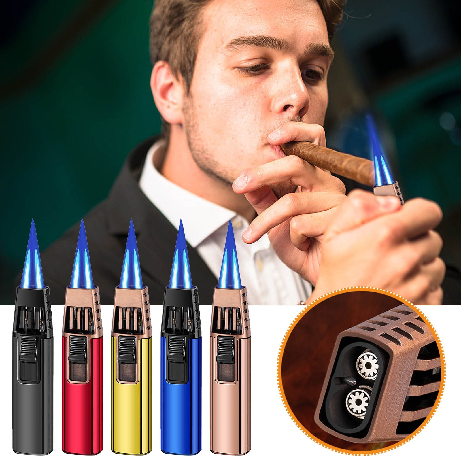 Windproof Butane Torch Lighter | Blue Flame Turbine Refillable Gas ...