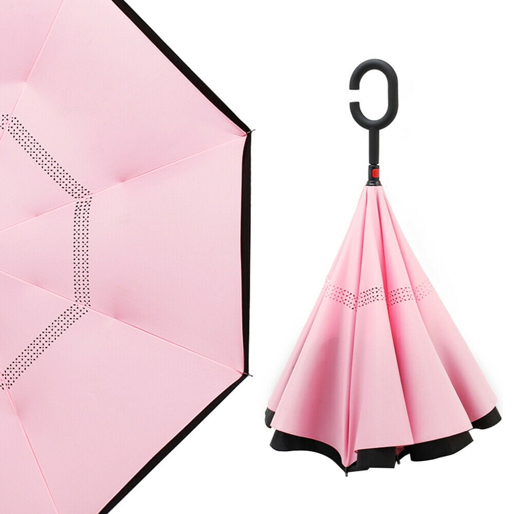 Windproof Double Layer Folding Inverted Umbrella, Self Stand Upside ...