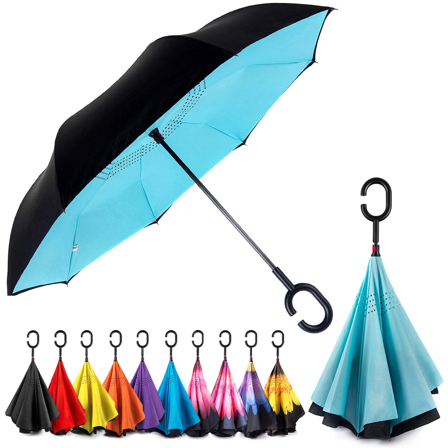 Mountian Snow Folding Inverted Rain Umbrellas with C-Shaped Handle, Ice ...