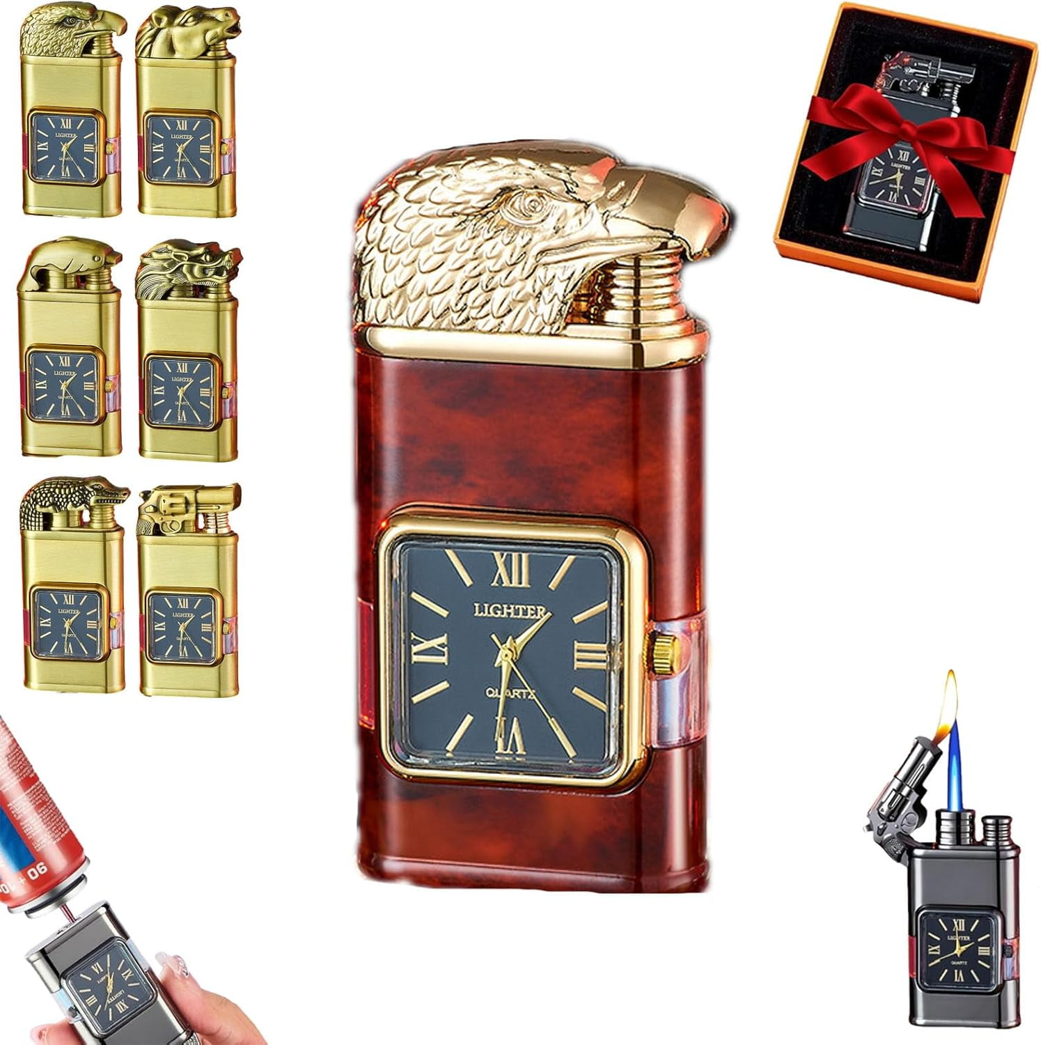 Windproof Dual-Flame Vintage Watch Lighter, 2025 New Luxurious Bronze ...