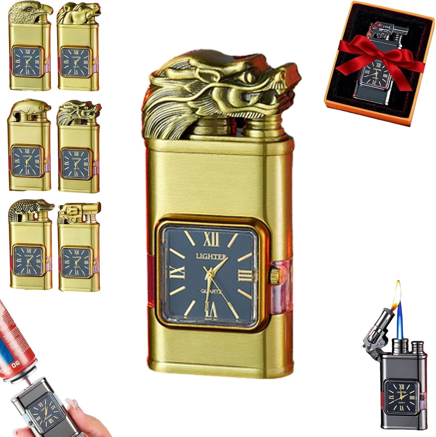 Windproof Dual-Flame Vintage Watch Lighter, 2025 New Luxurious Bronze ...