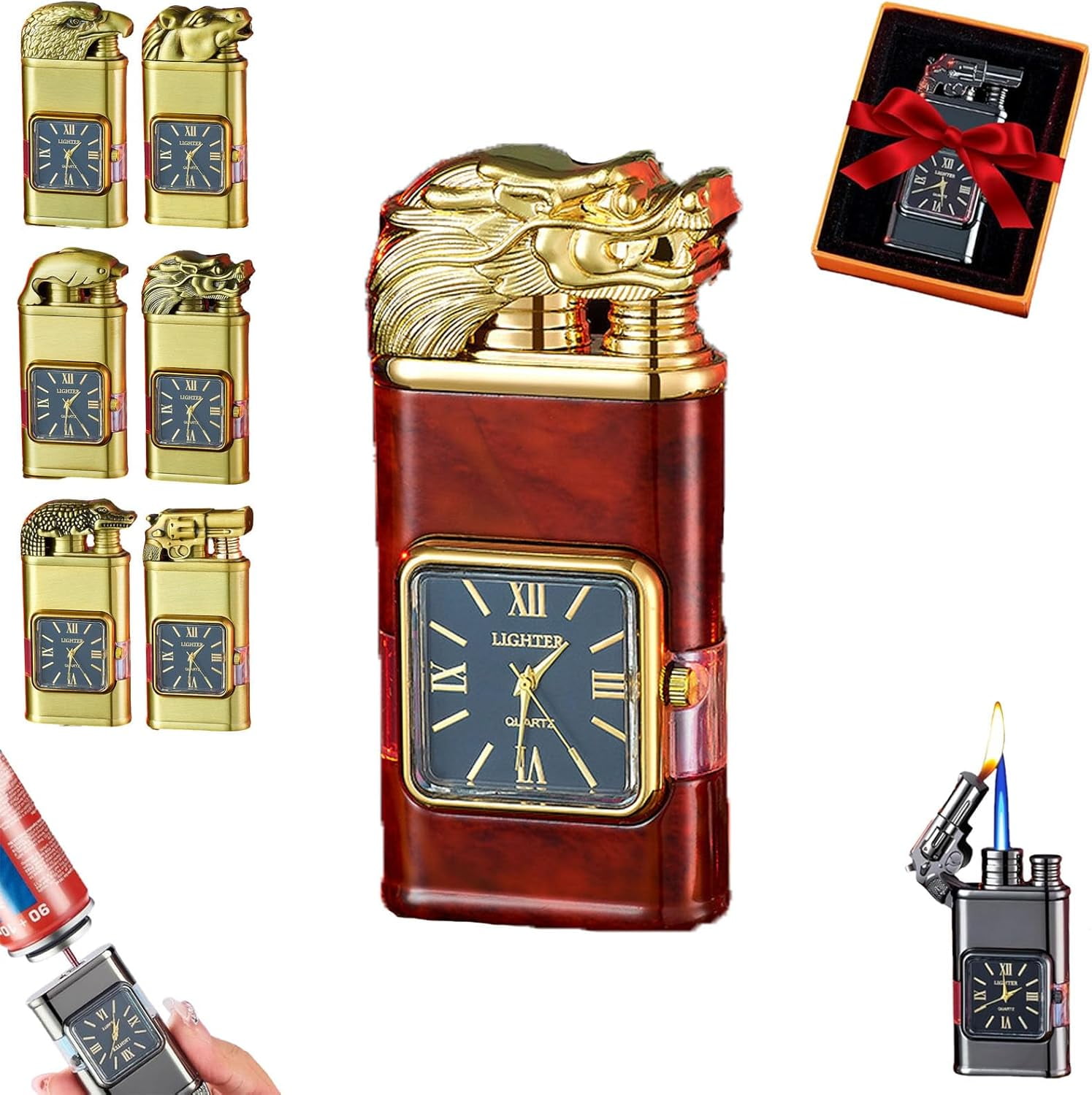 Windproof Dual-Flame Vintage Watch Lighter, 2025 New Luxurious Bronze ...