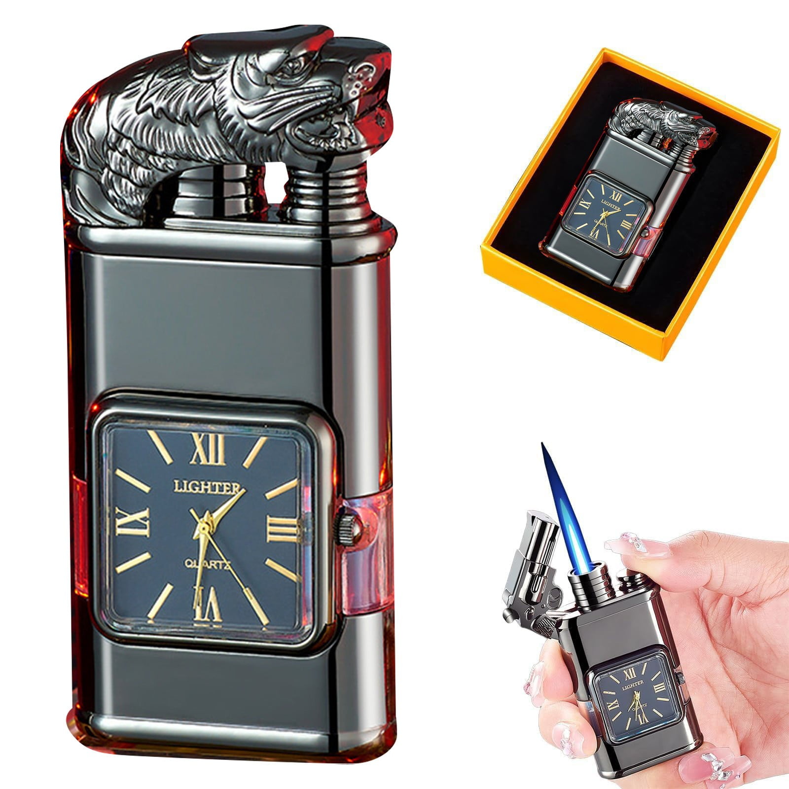 Windproof Lighter Vintage Watch Bezel Jet Flame Torch,Men's Cool Dual ...