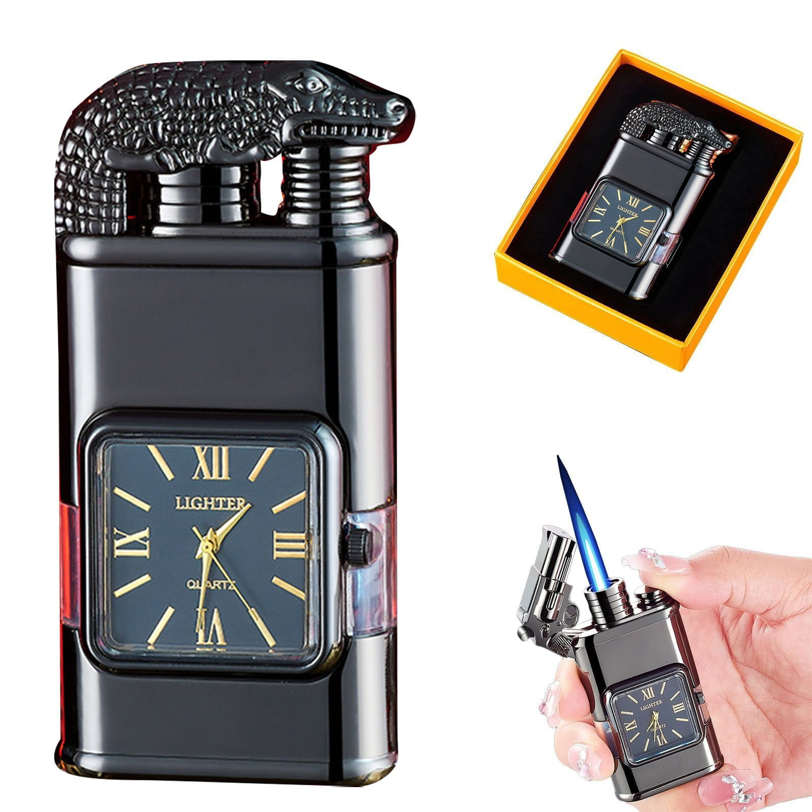 Windproof Lighter Vintage Watch Bezel Jet Flame Torch,Men's Cool Dual ...