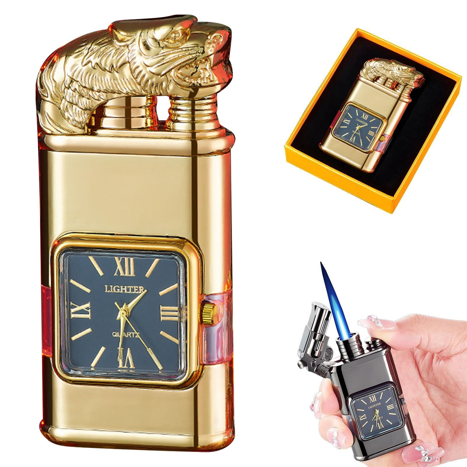 Windproof Lighter Vintage Watch Bezel Jet Flame Torch,Men's Cool Dual ...