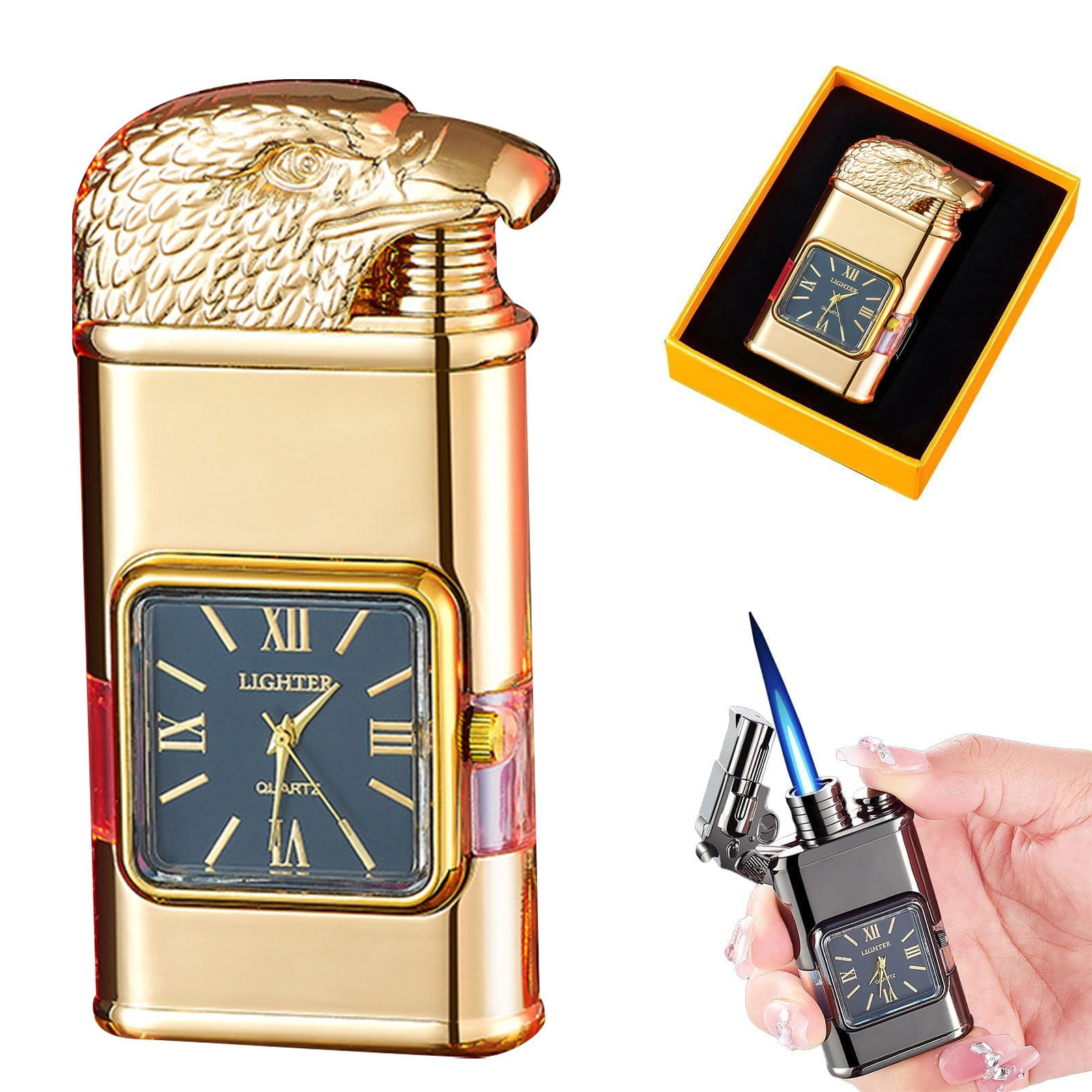 Windproof Lighter Vintage Watch Bezel Jet Flame Torch,Men's Cool Dual ...