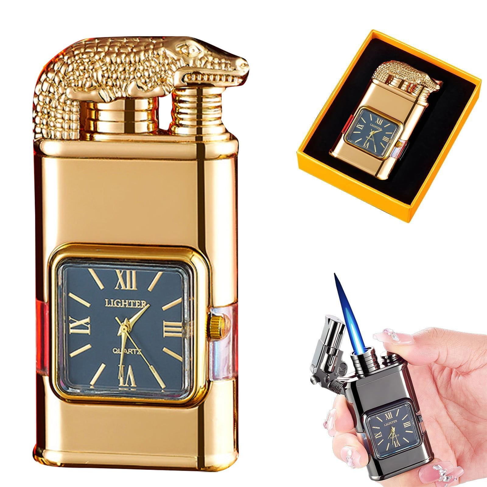 Windproof Lighter Vintage Watch Bezel Jet Flame Torch,Men's Cool Dual ...