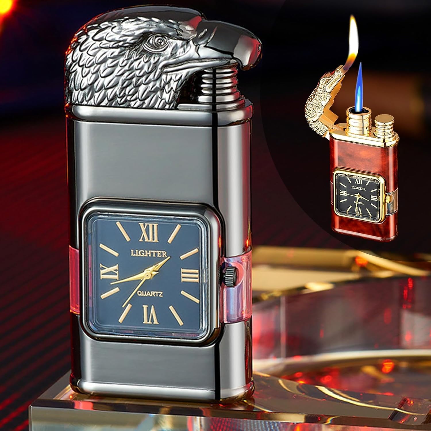 Windproof Lighter Vintage Watch Bezel Jet Flame Torch, Men's Cool Dual ...