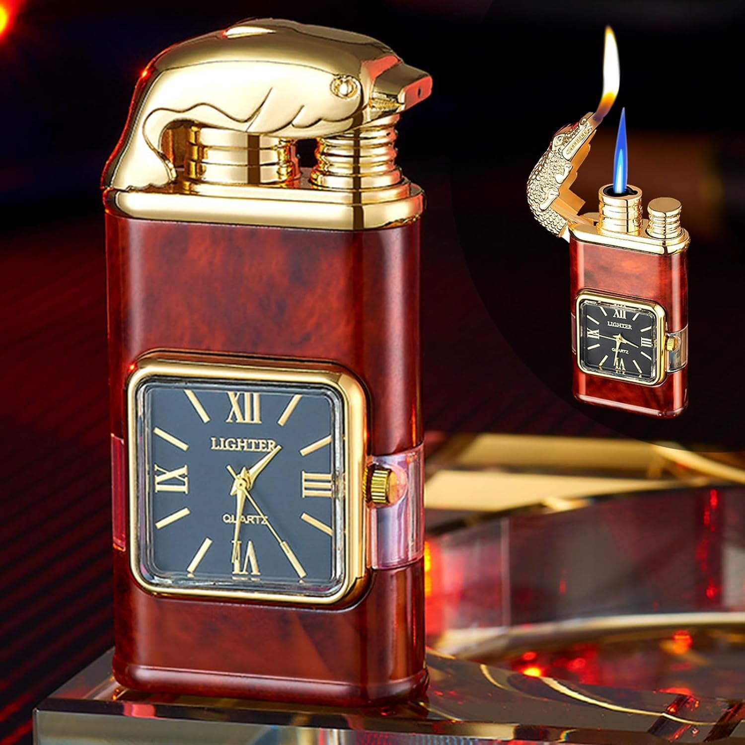 Windproof Lighter Vintage Watch Bezel Jet Flame Torch, Men's Cool Dual ...