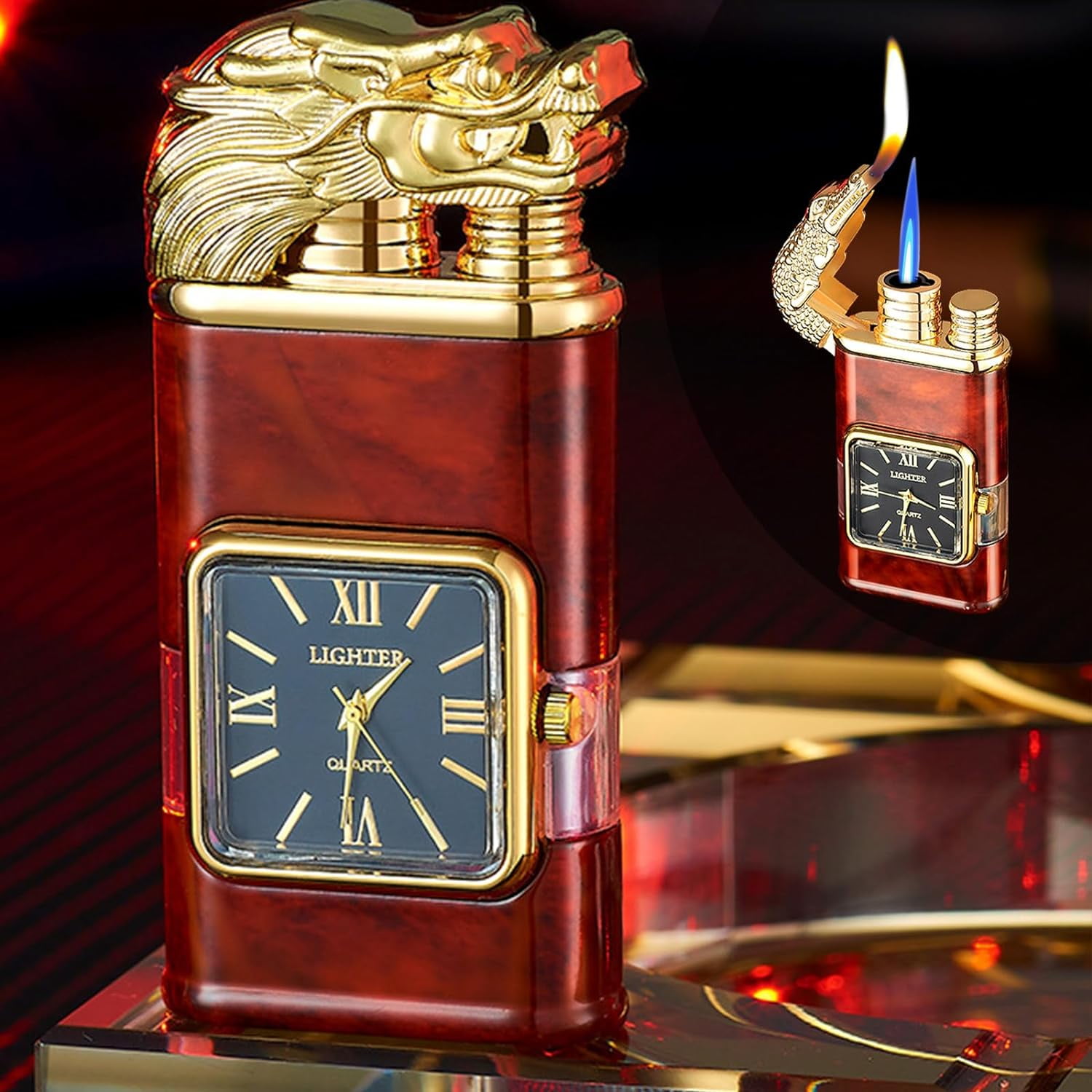 Windproof Lighter Vintage Watch Bezel Jet Flame Torch, Men's Cool Dual ...