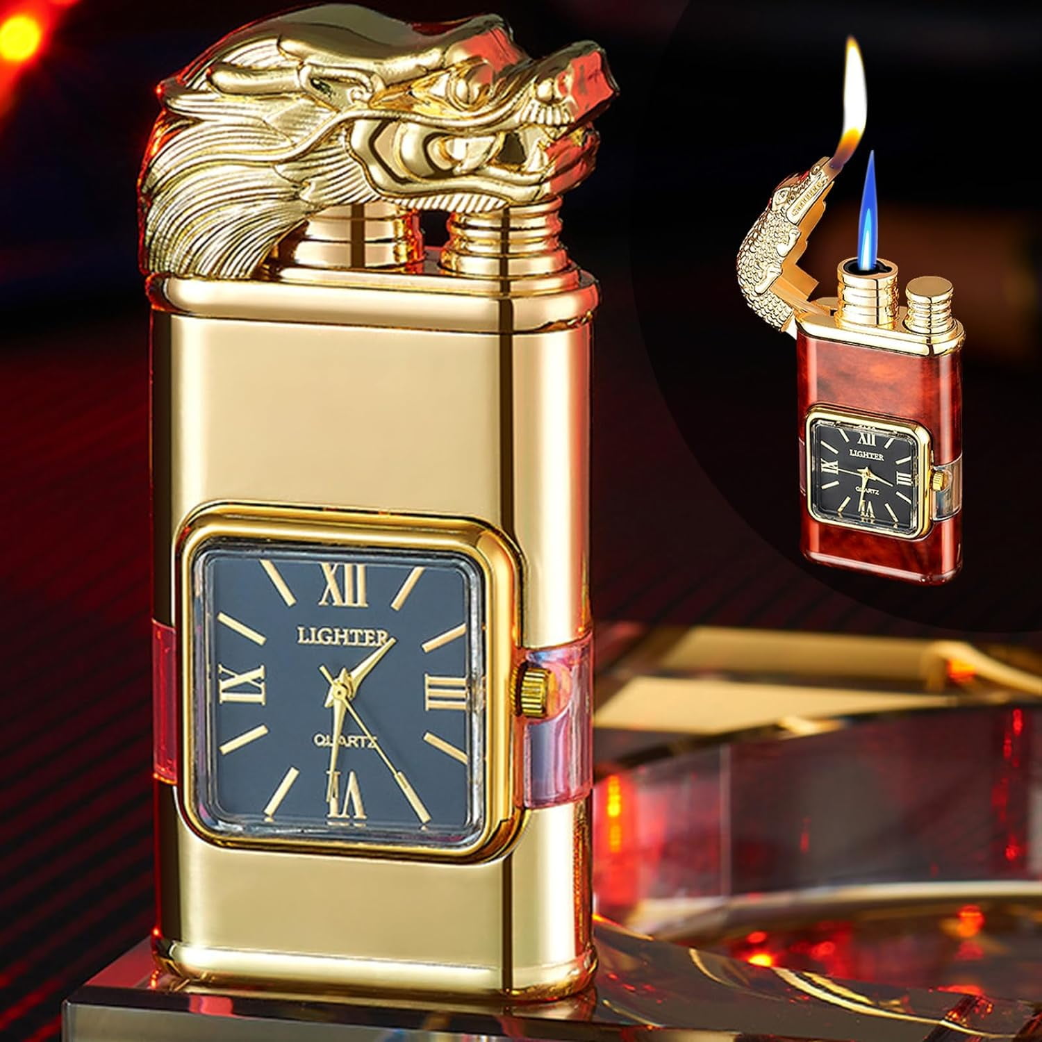 Windproof Lighter Vintage Watch Bezel Jet Flame Torch, Men's Cool Dual ...