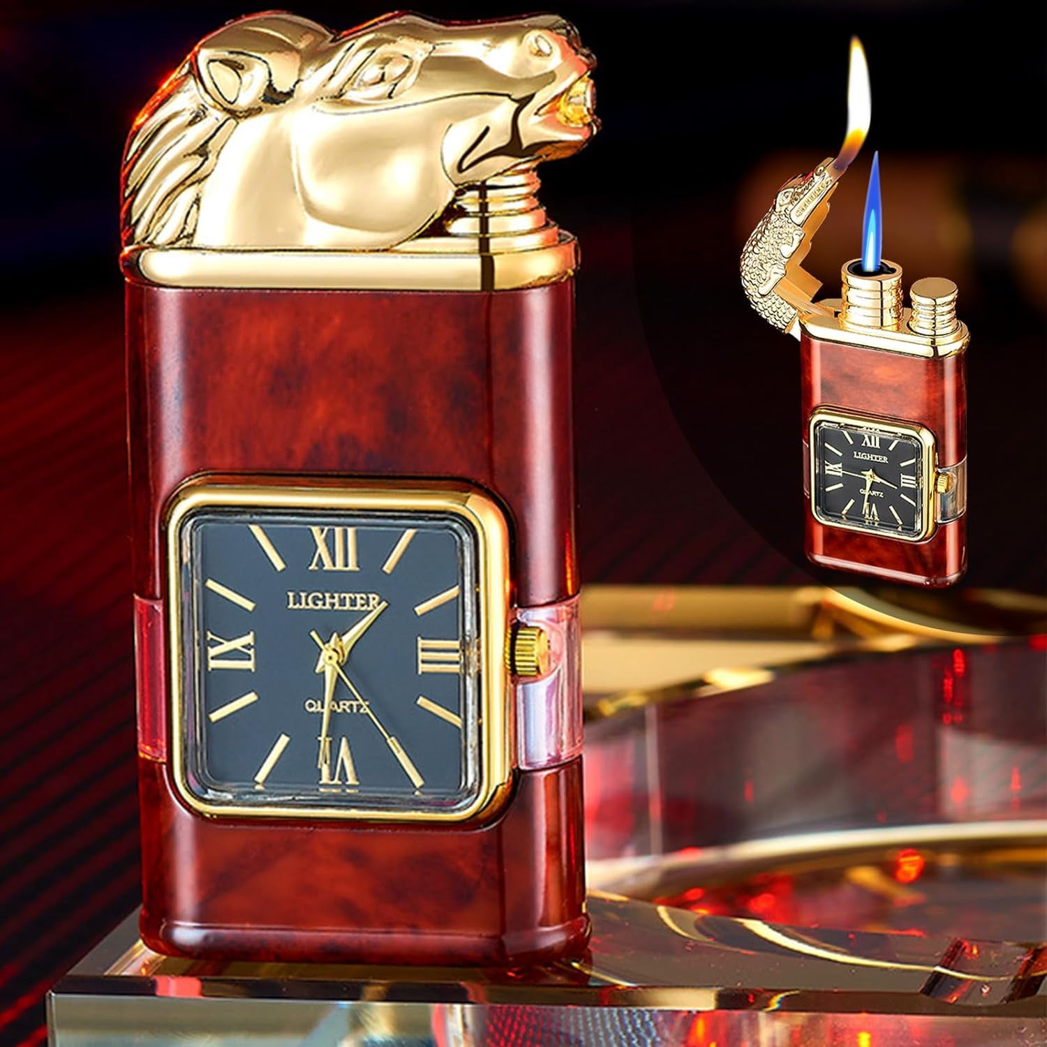 Windproof Lighter Vintage Watch Bezel Jet Flame Torch, Men's Cool Dual ...