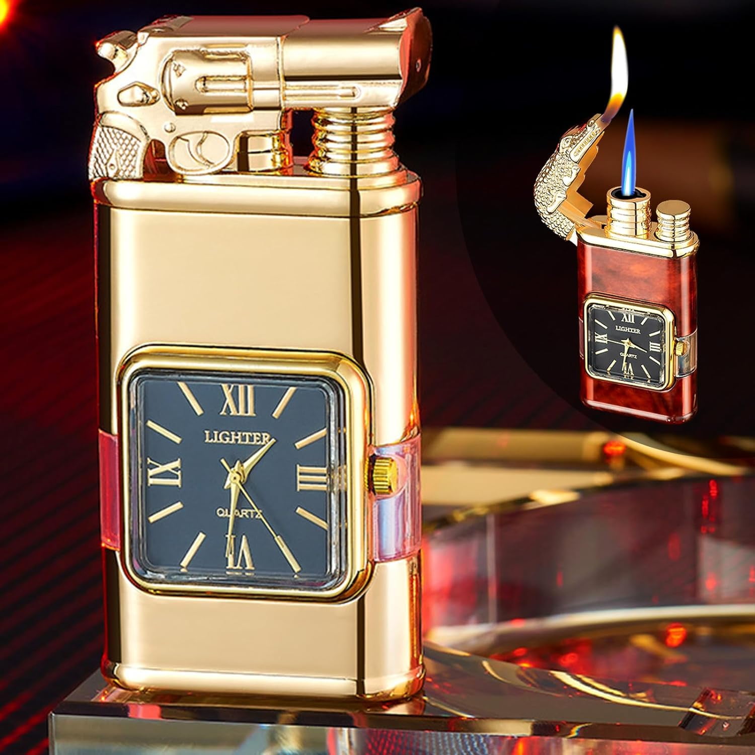 Windproof Lighter Vintage Watch Bezel Jet Flame Torch, Men's Cool Dual ...