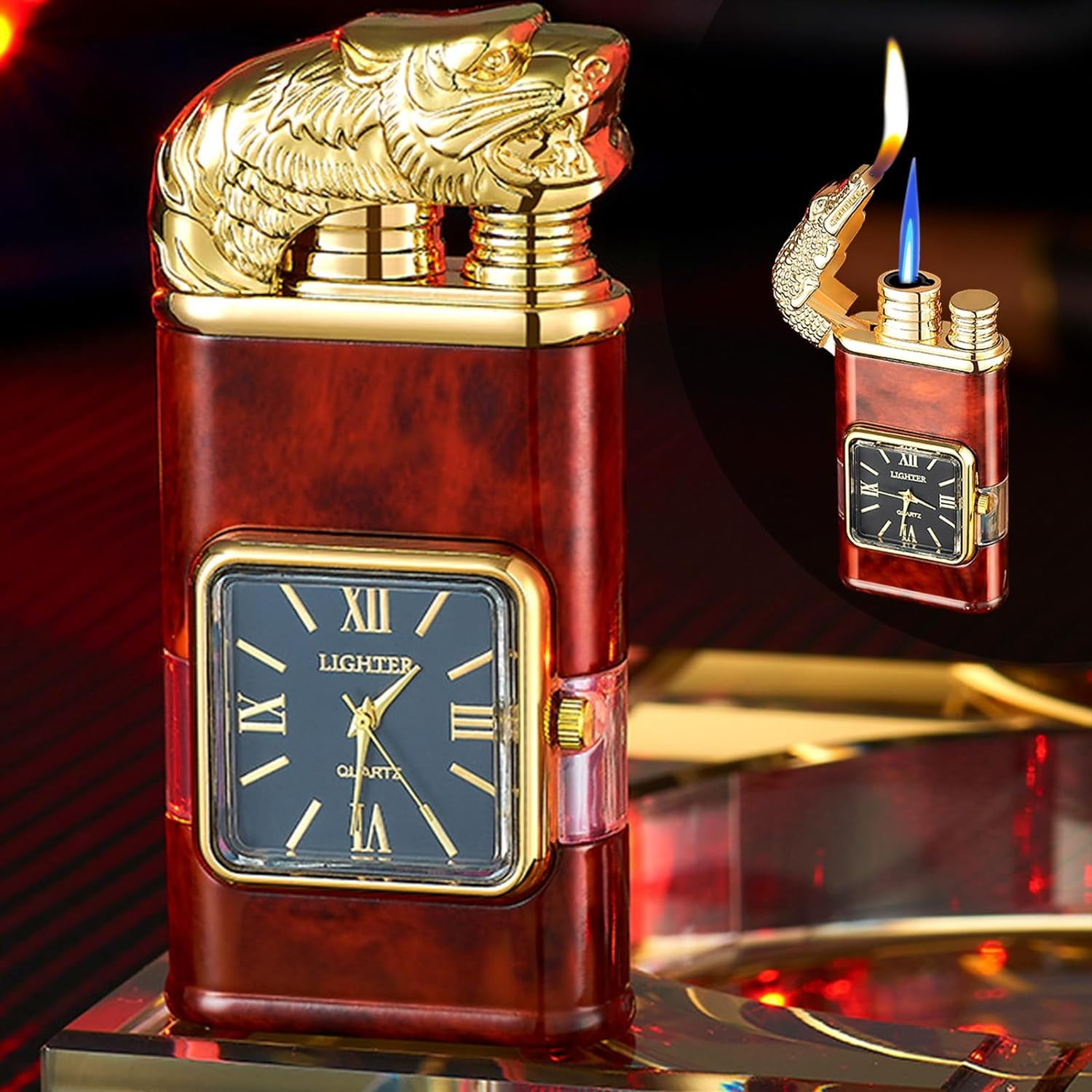 Windproof Lighter Vintage Watch Bezel Jet Flame Torch, Men's Cool Dual ...