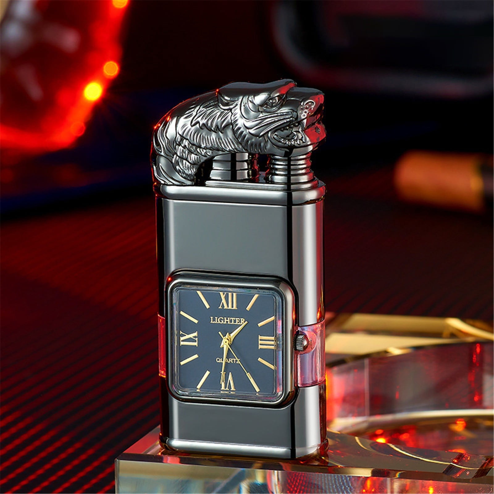 Windproof Lighter Vintage Watch Bezel Jet Flame Torch,Men's Cool Dual Flame Lighter Torch and ...