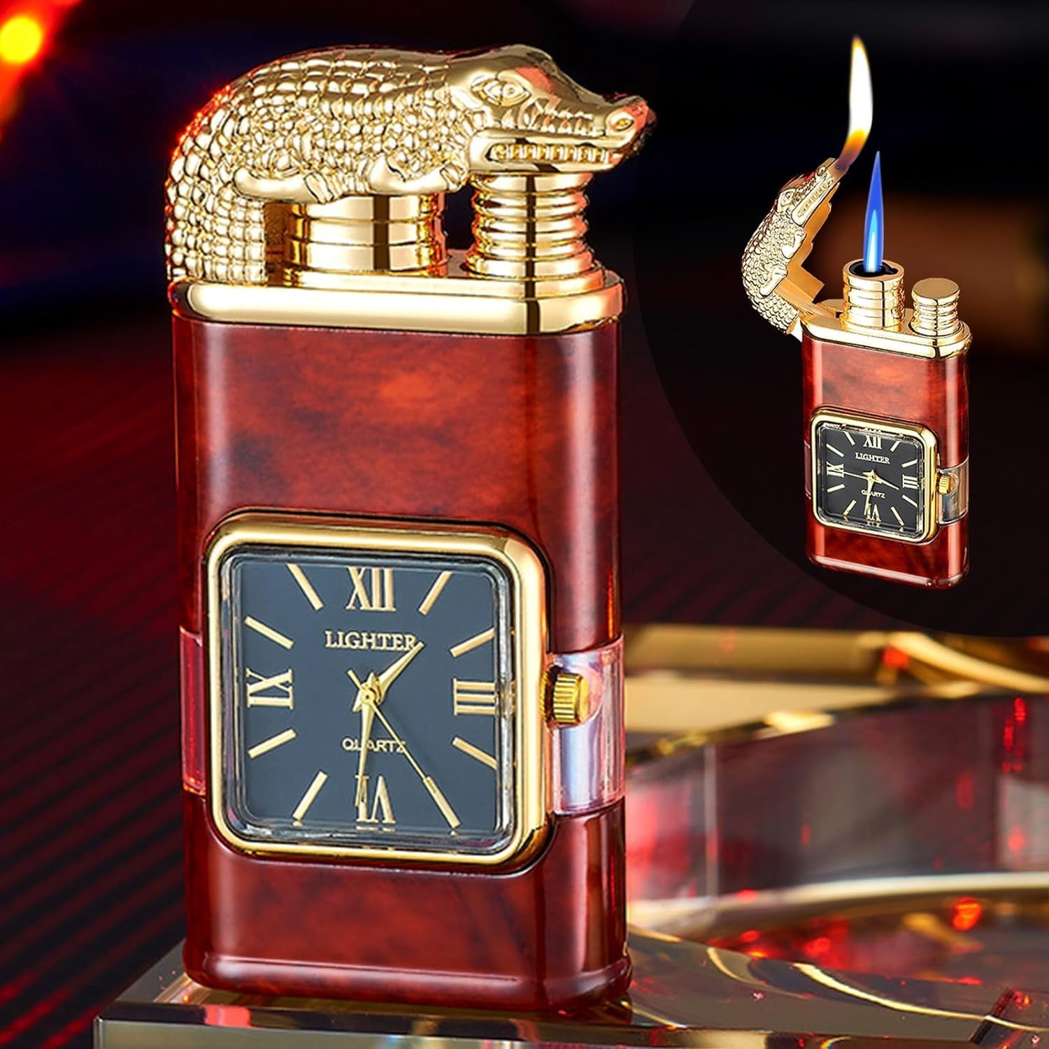 Windproof Lighter Vintage Watch Bezel Jet Flame Torch, Men's Cool Dual ...
