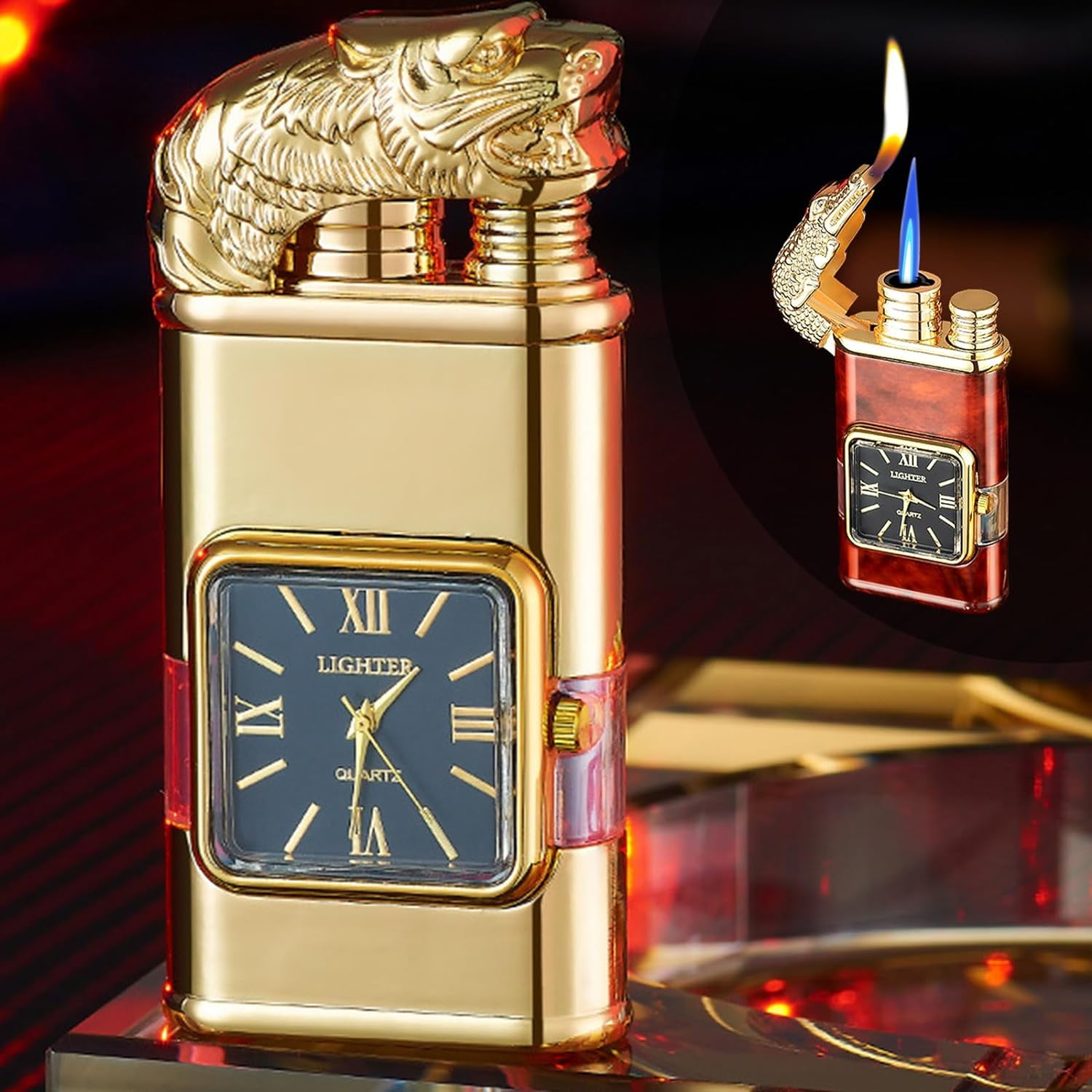 Windproof Lighter Vintage Watch Bezel Jet Flame Torch, Men's Cool Dual ...