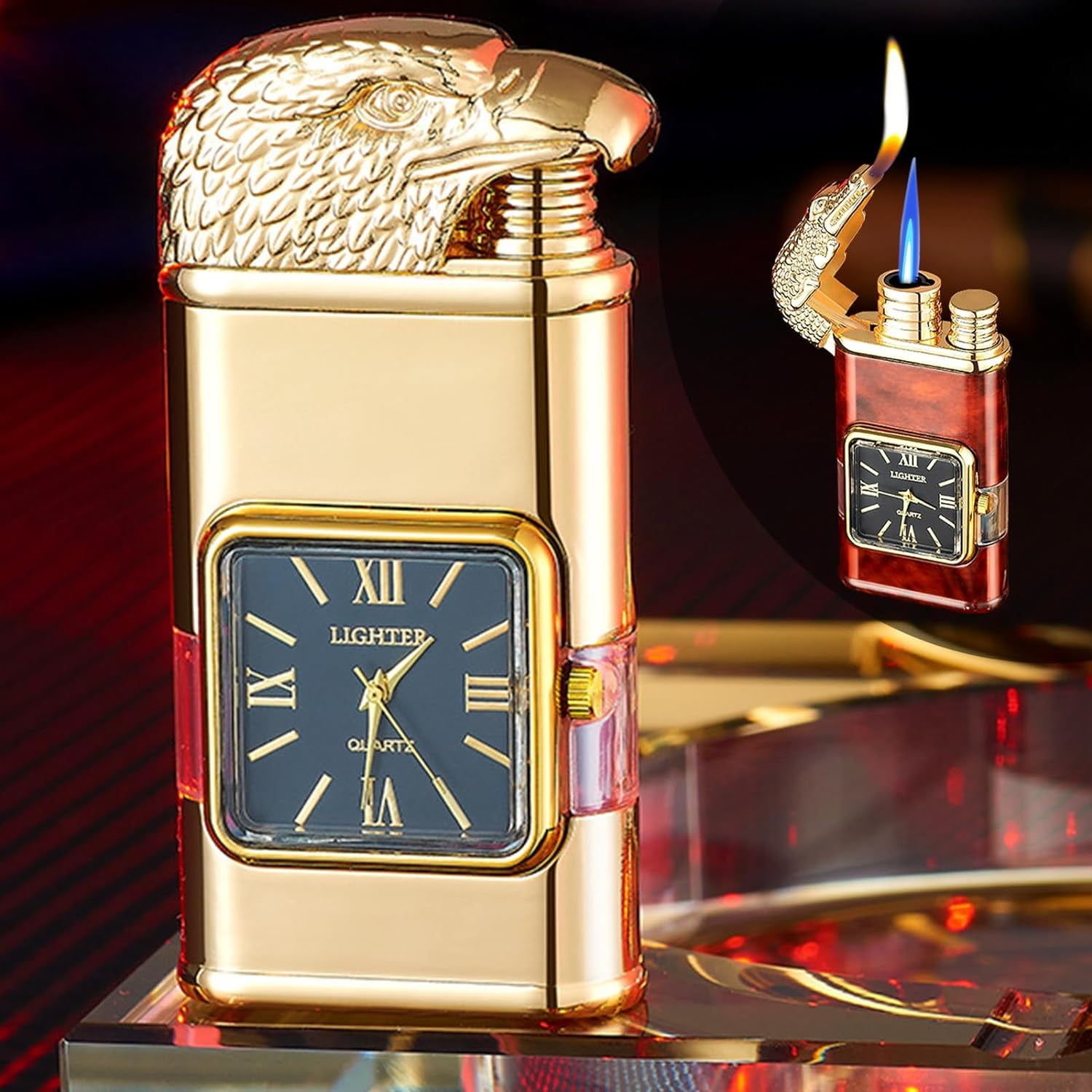 Windproof Lighter Vintage Watch Bezel Jet Flame Torch, Men's Cool Dual ...