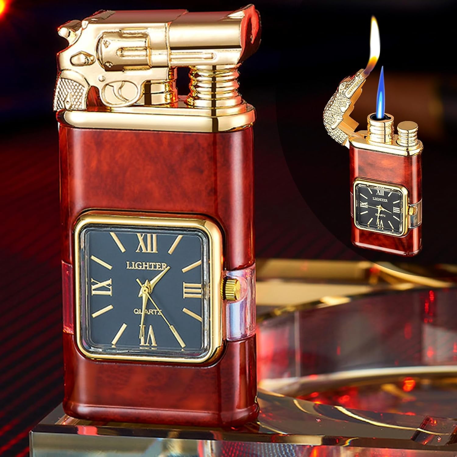 Windproof Lighter Vintage Watch Bezel Jet Flame Torch, Men's Cool Dual ...